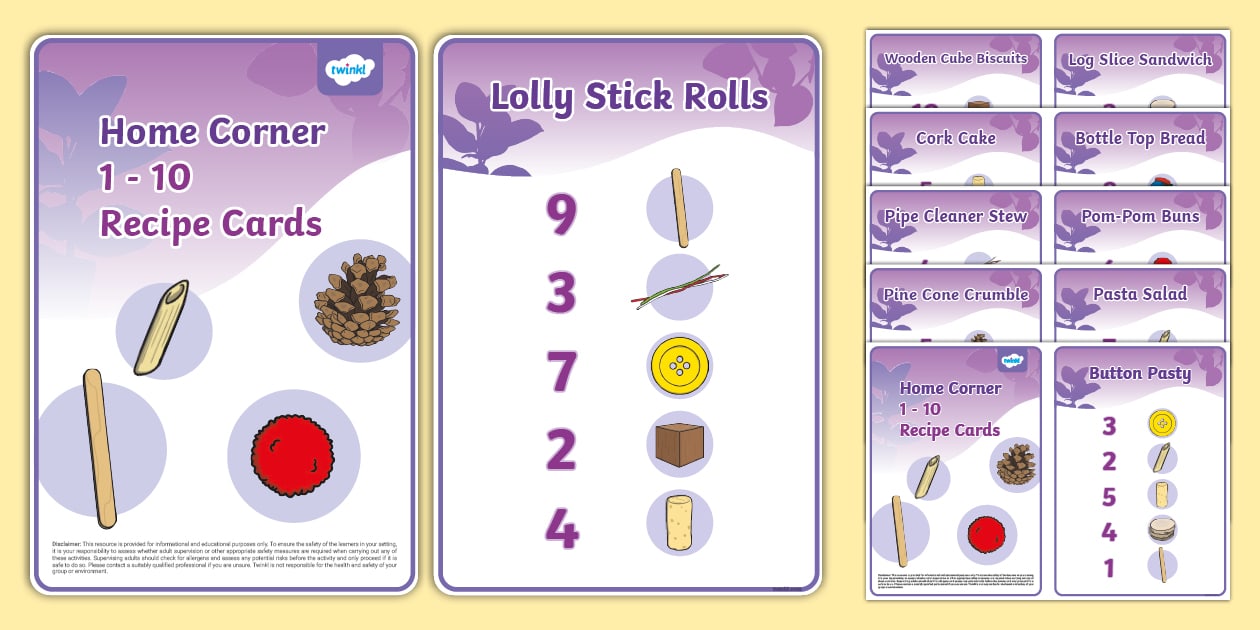 Home Corner 1-10 Recipe Cards | Twinkl