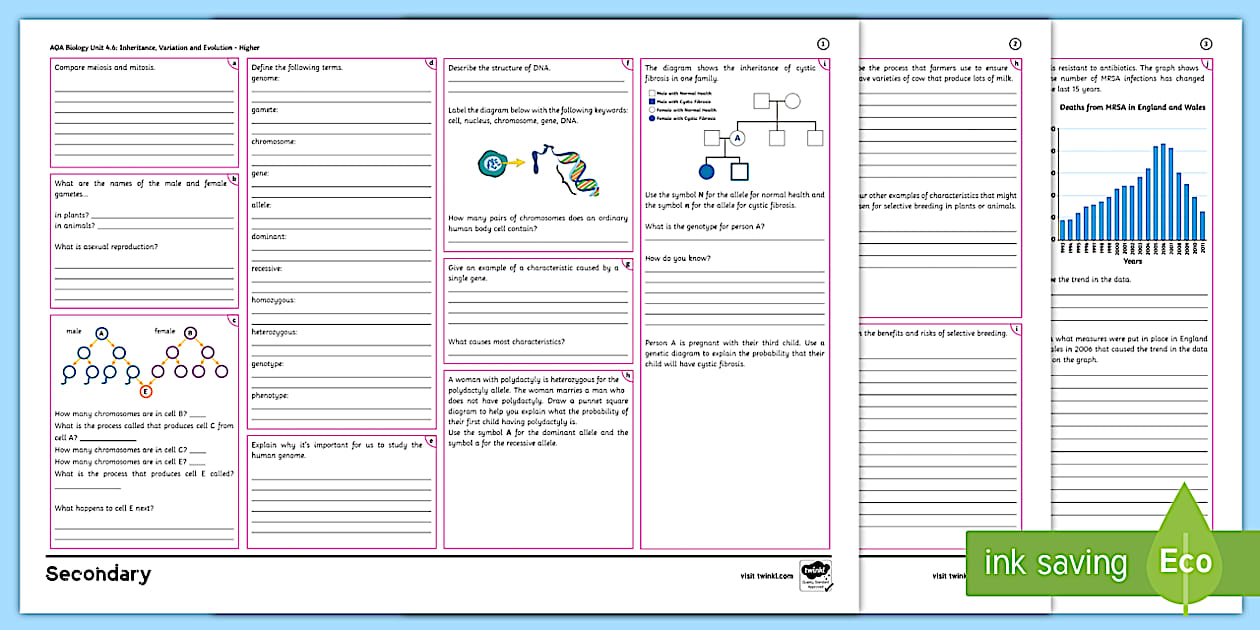 AQA Biology (Combined) Unit 4.6: Inheritance, Variation and Evolution ...