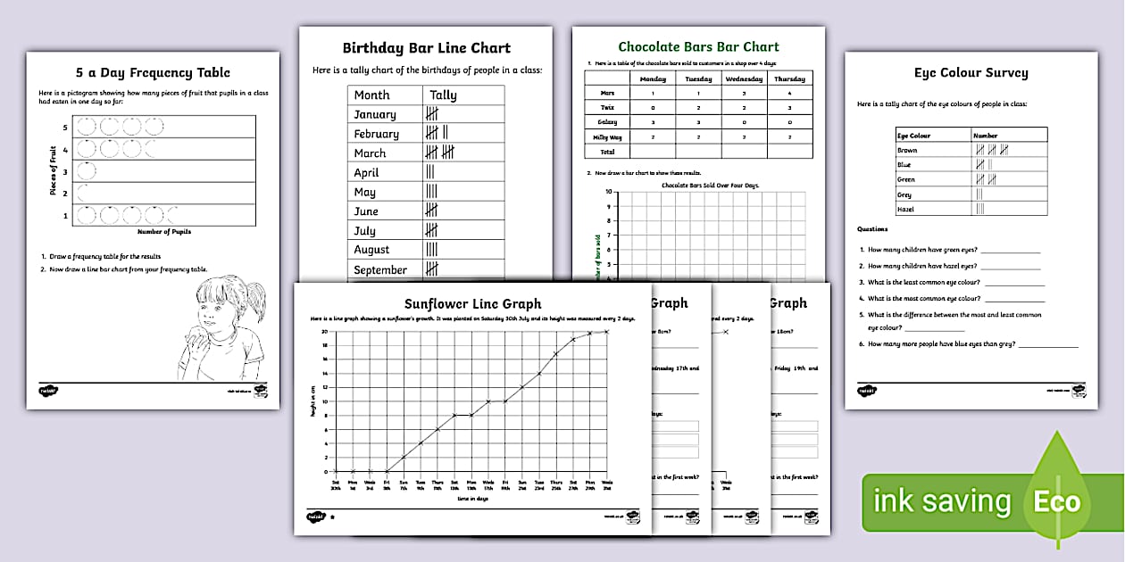 Data Handling Chart Worksheet Pack (teacher made) - Twinkl