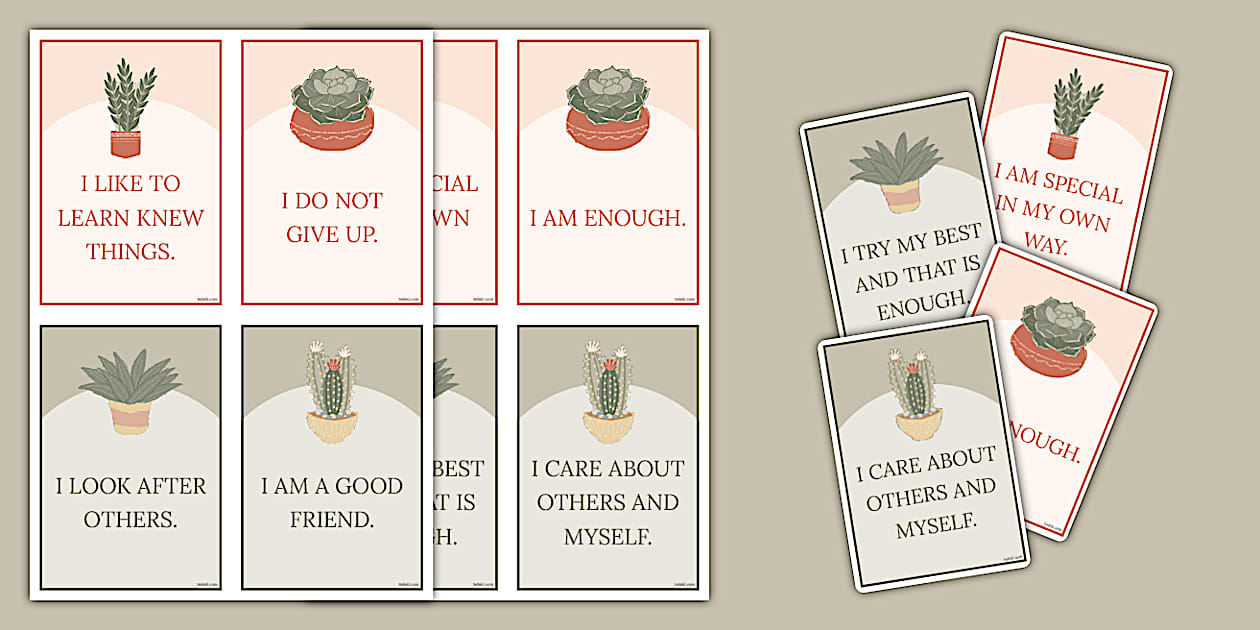 Succulents-Themed Positive Affirmations Flashcards - Twinkl