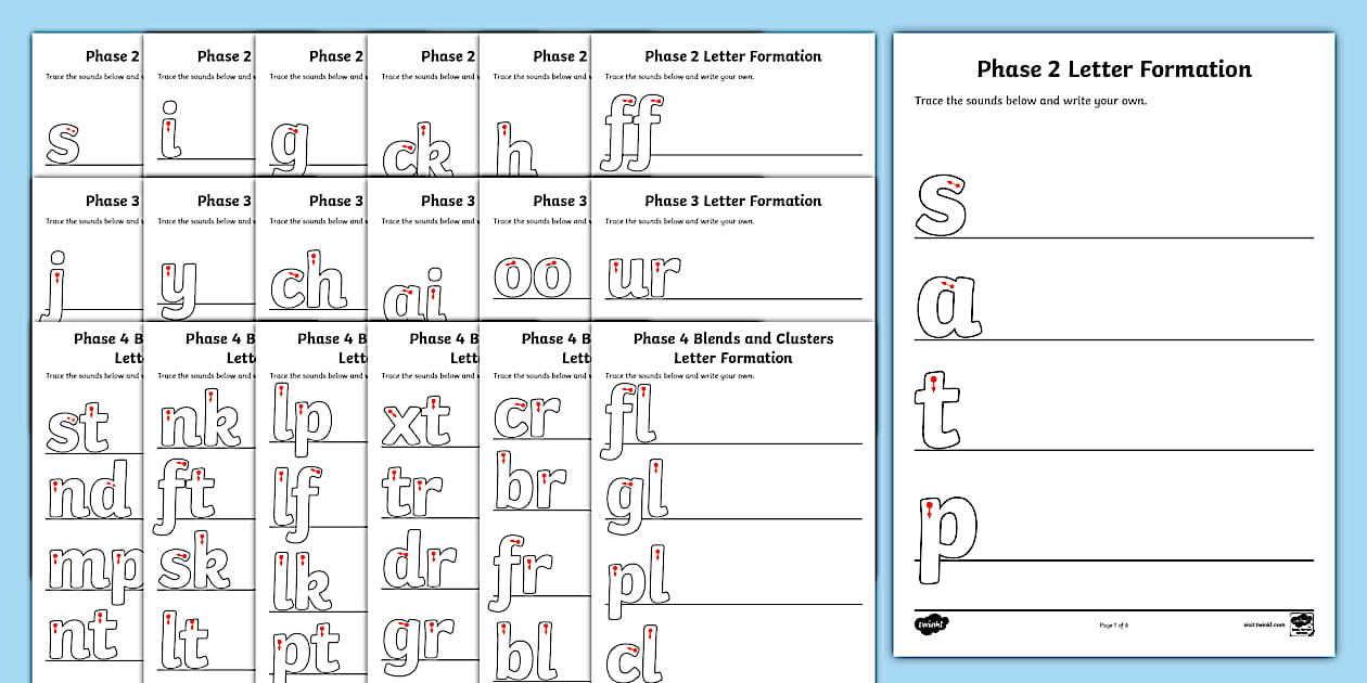 Precursive Phase 2 to 4 Letters and Sounds Formation Worksheets Pack