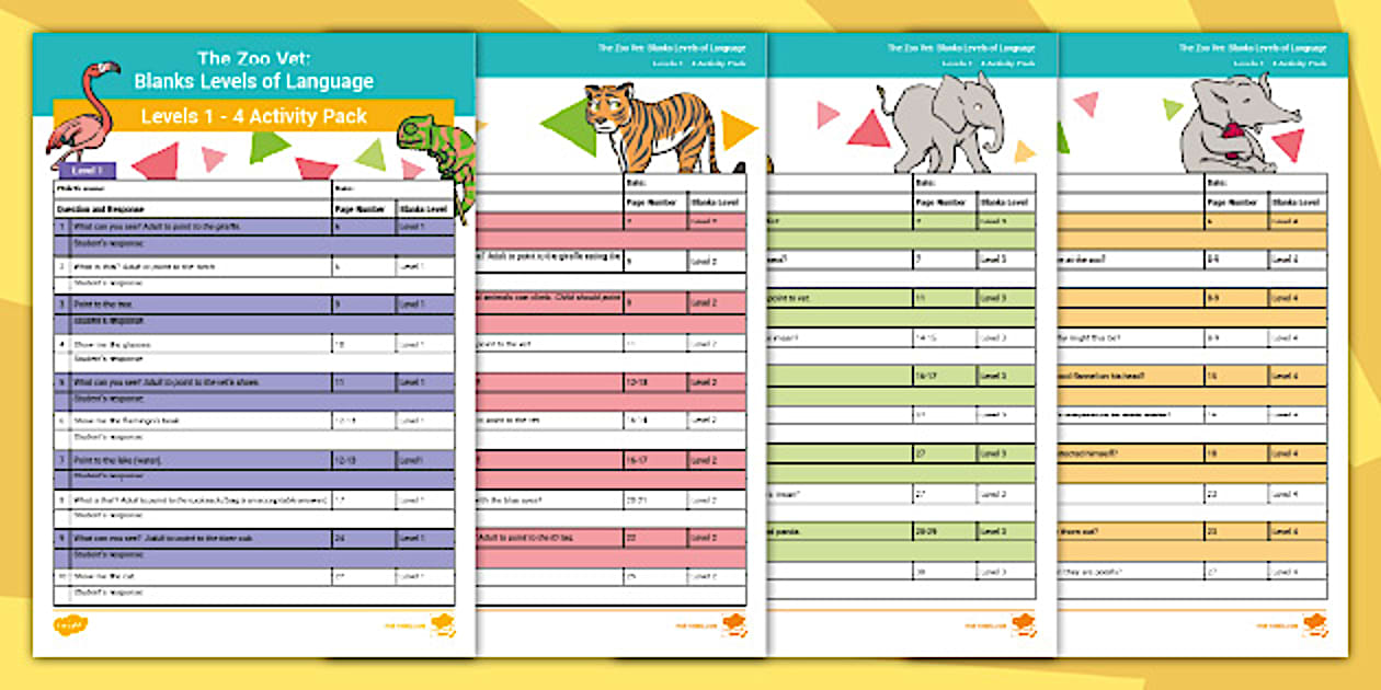 The Zoo Vet: Blanks Levels 1 - 4 Activity Pack - Twinkl