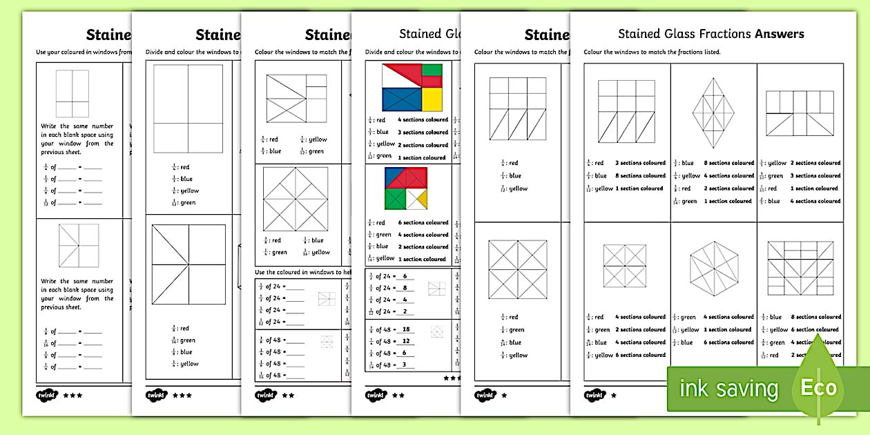 Year 6 Stained Glass Fractions Differentiated Worksheets