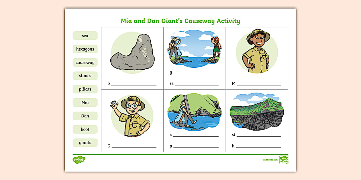Mia and Dan Giant's Causeway Activity Sheet (teacher made)