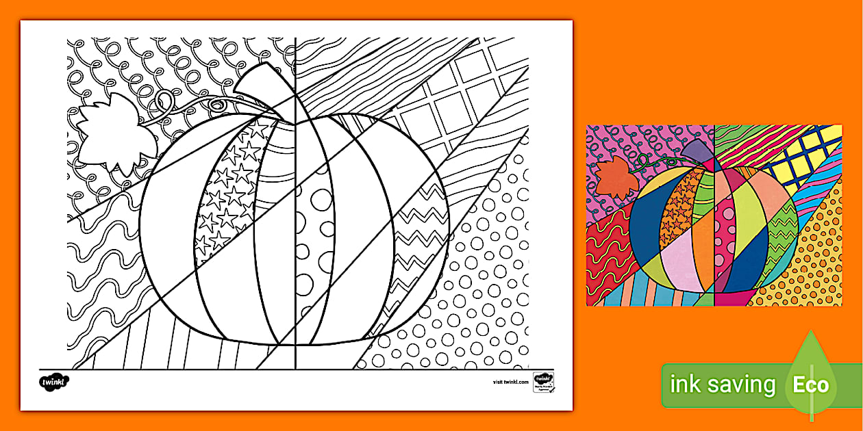 Pumpkin Pop Art Colouring Page (teacher made) - Twinkl