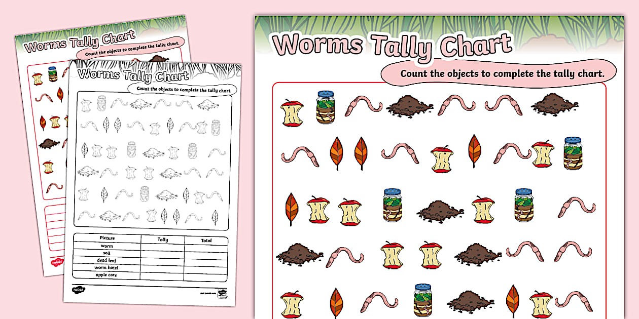 👉 Worm-Themed Tally and Count Activity Sheet - Twinkl