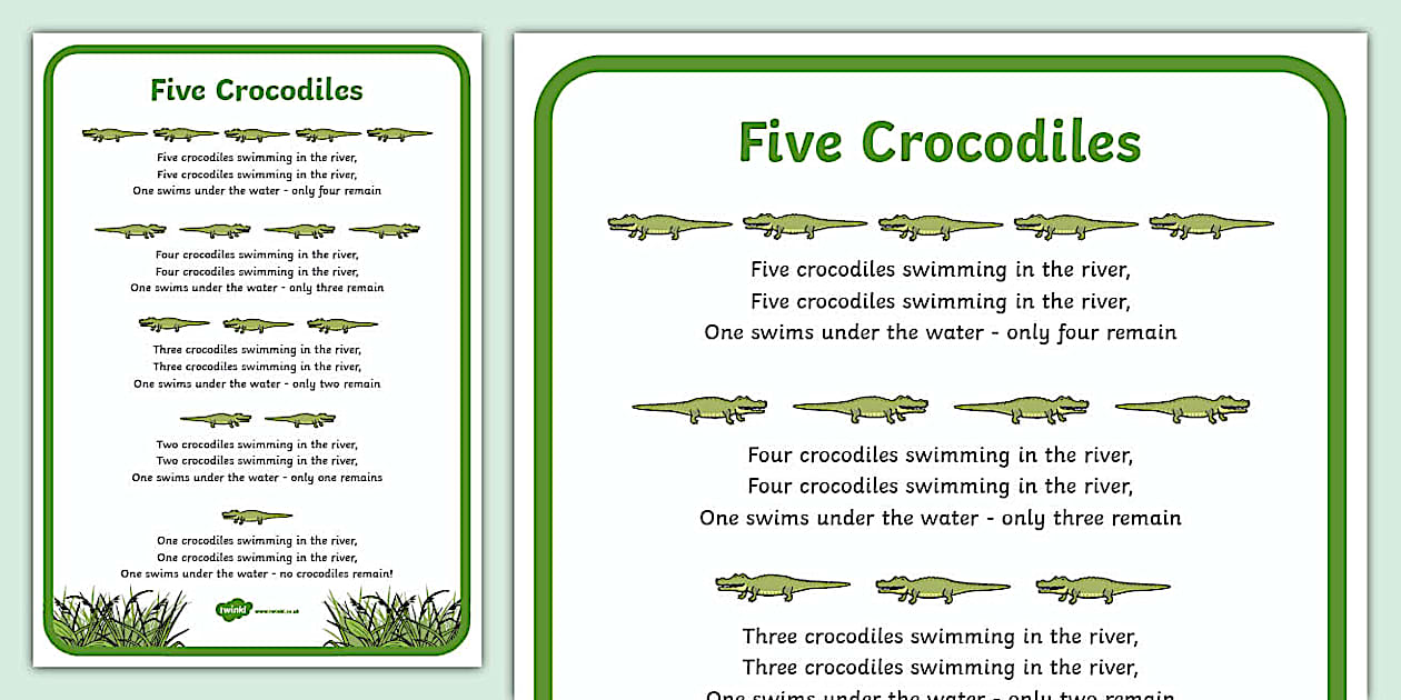 Five Crocodiles Nursery Rhyme Poster - Twinkl