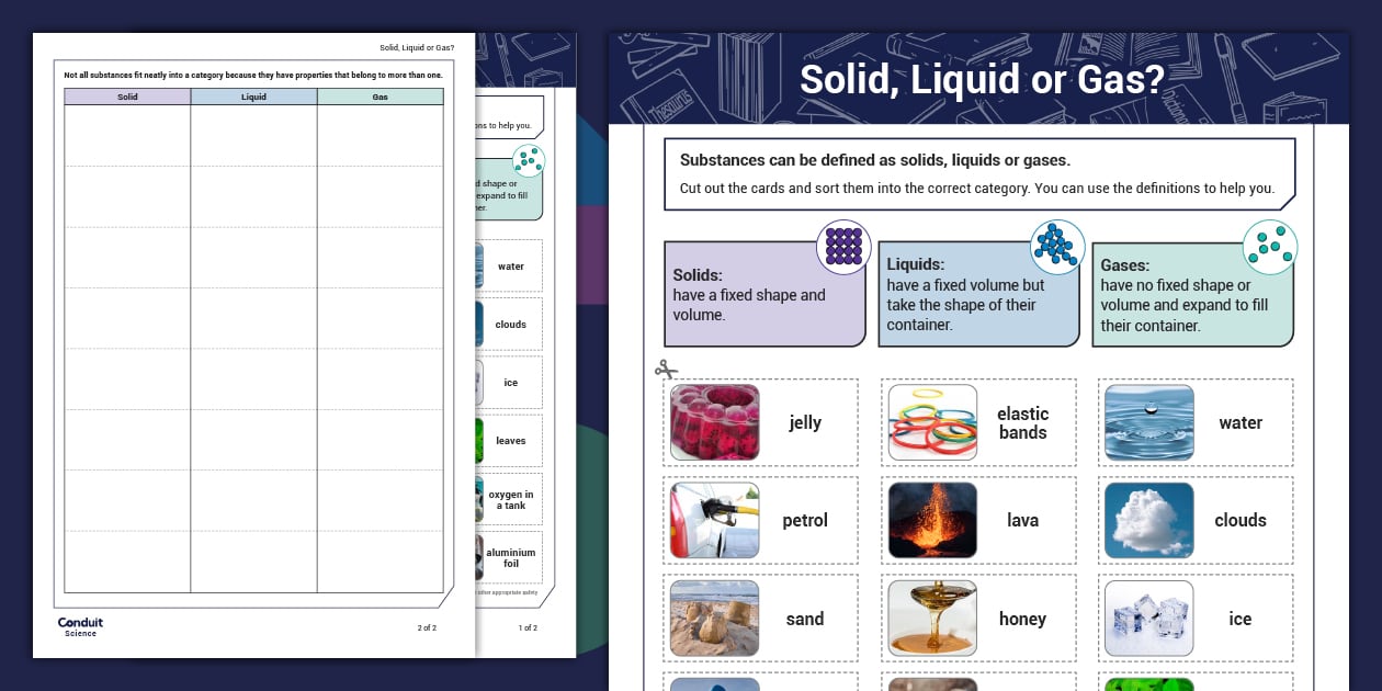 Solids, Liquids and Gases Worksheet (teacher made) - Twinkl