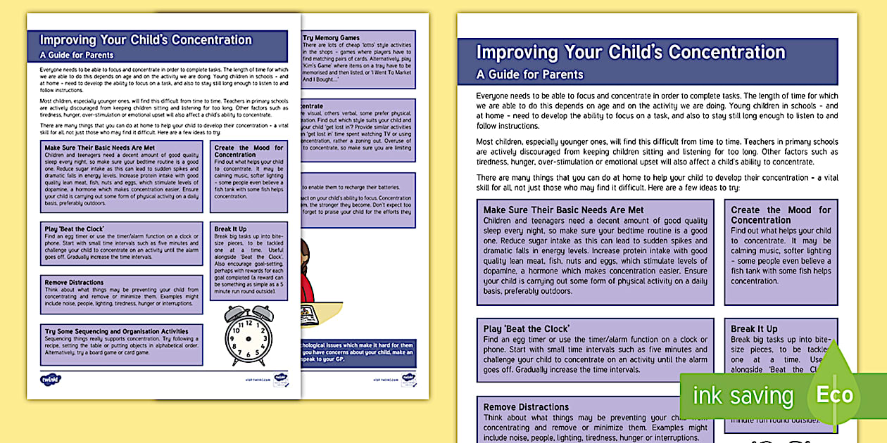 Helping Your Child to Develop Concentration and Attention Parent and Carer