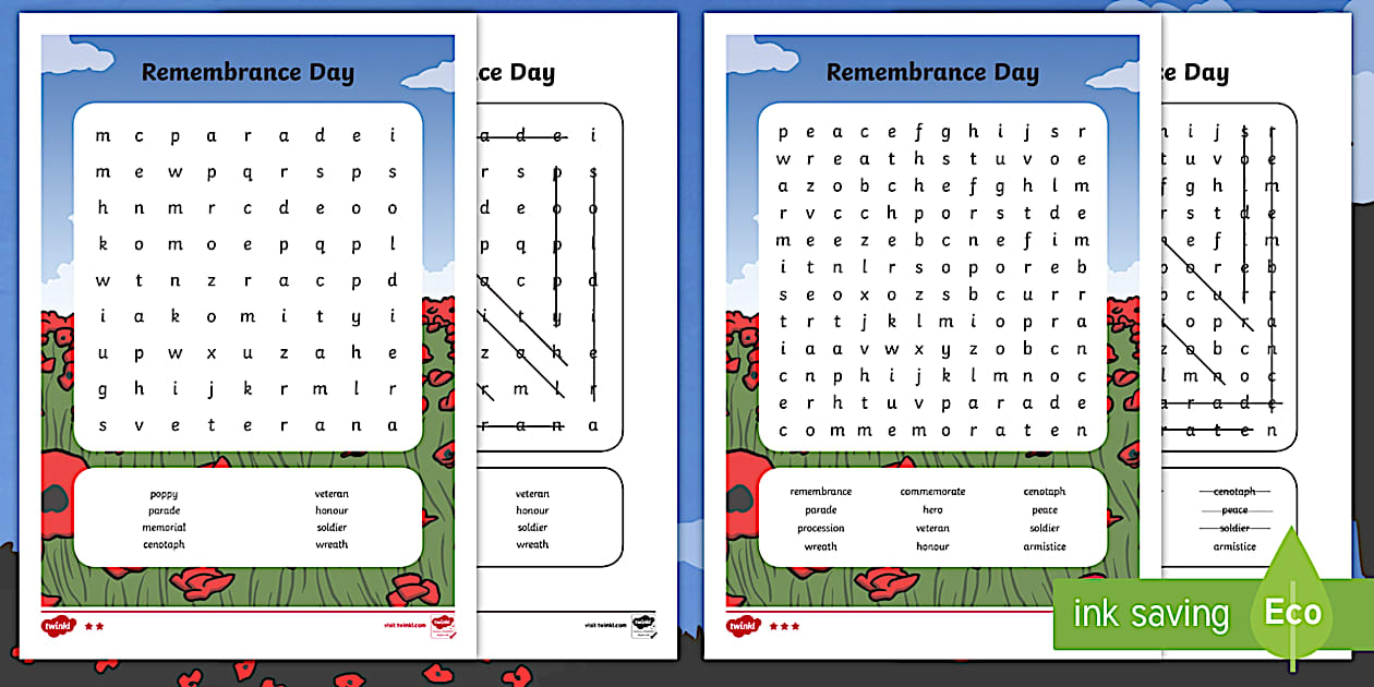 Remembrance Day Word Search (teacher made) - Twinkl