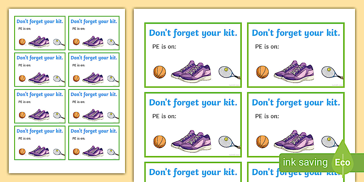 PE Kit Reminder Labels (teacher made) - Twinkl