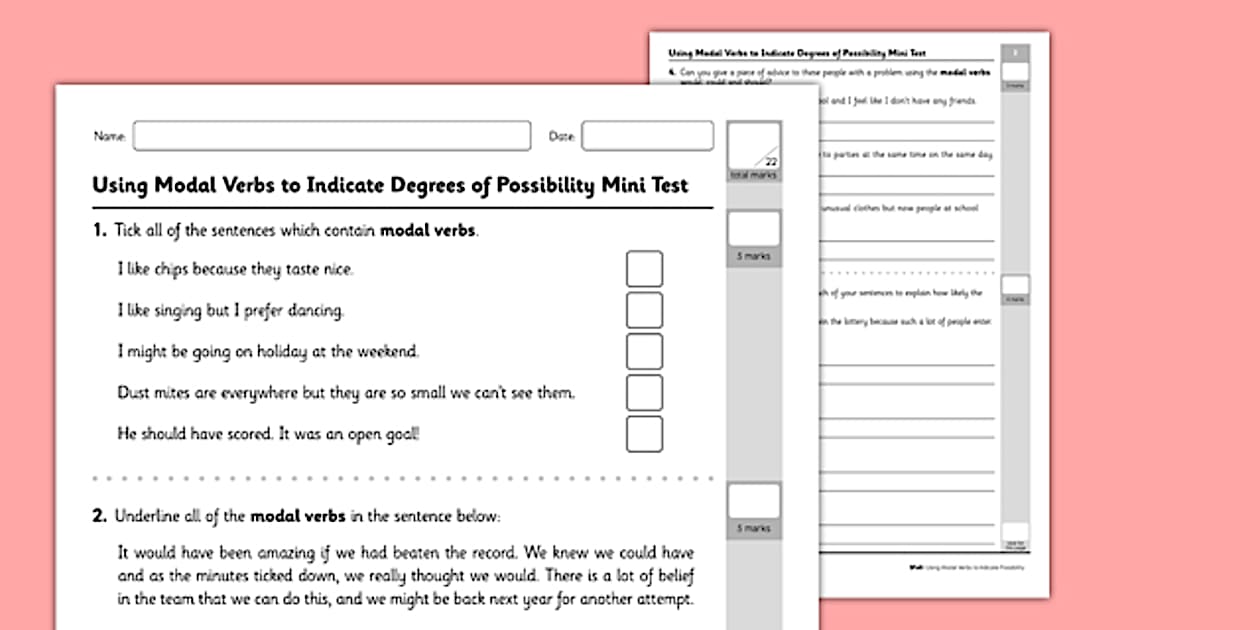 Modal Verbs for Possibility Test - Twinkl