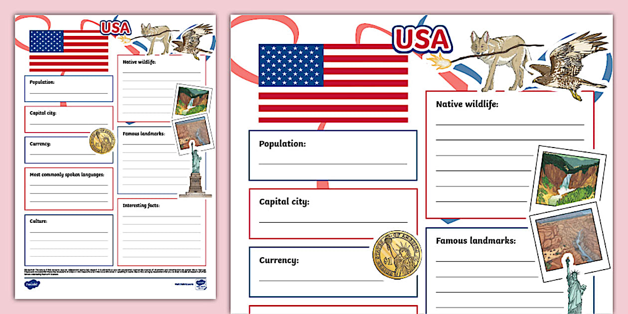 USA Fact File Template (teacher made) - Twinkl