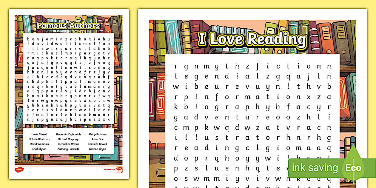 Black and White KS2 I Love Reading Word Search - Twinkl