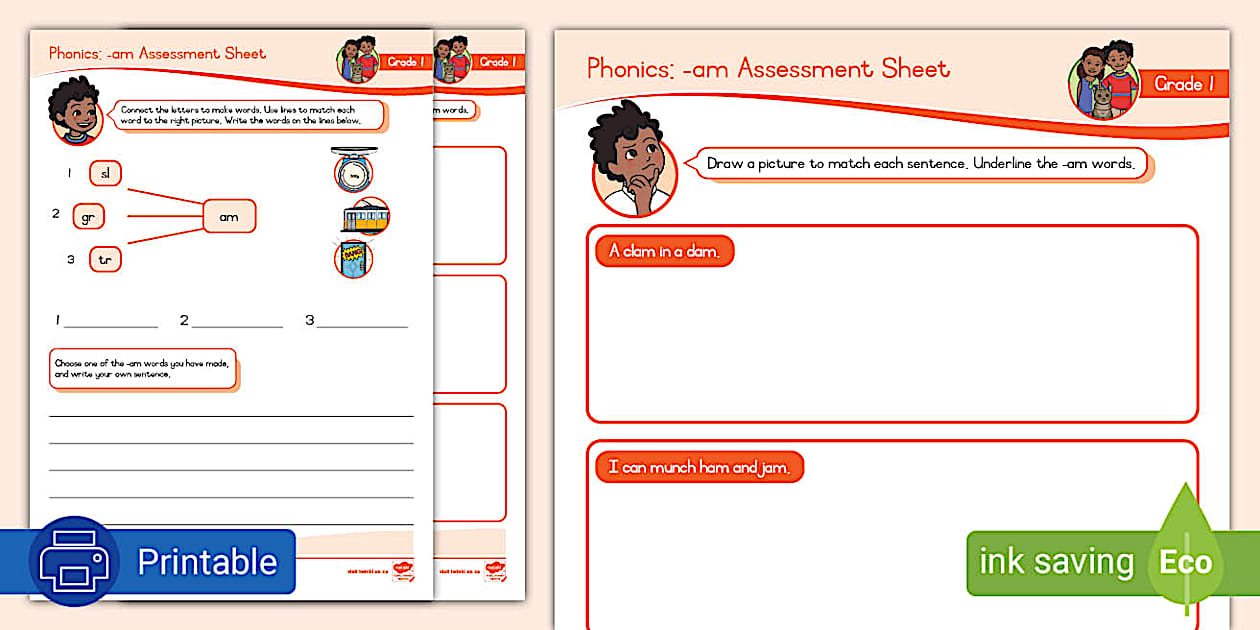 Grade 1 Phonics: -am Assessment Sheet