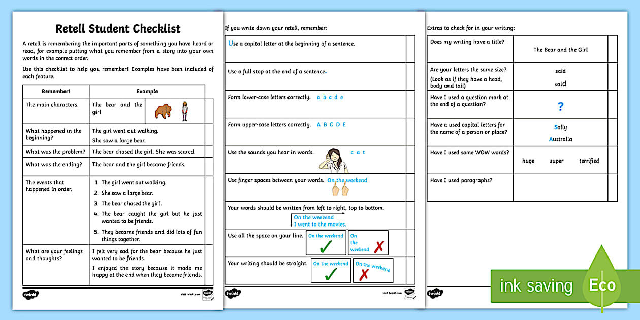 NSW Foundation Retell: Student Checklist - Twinkl