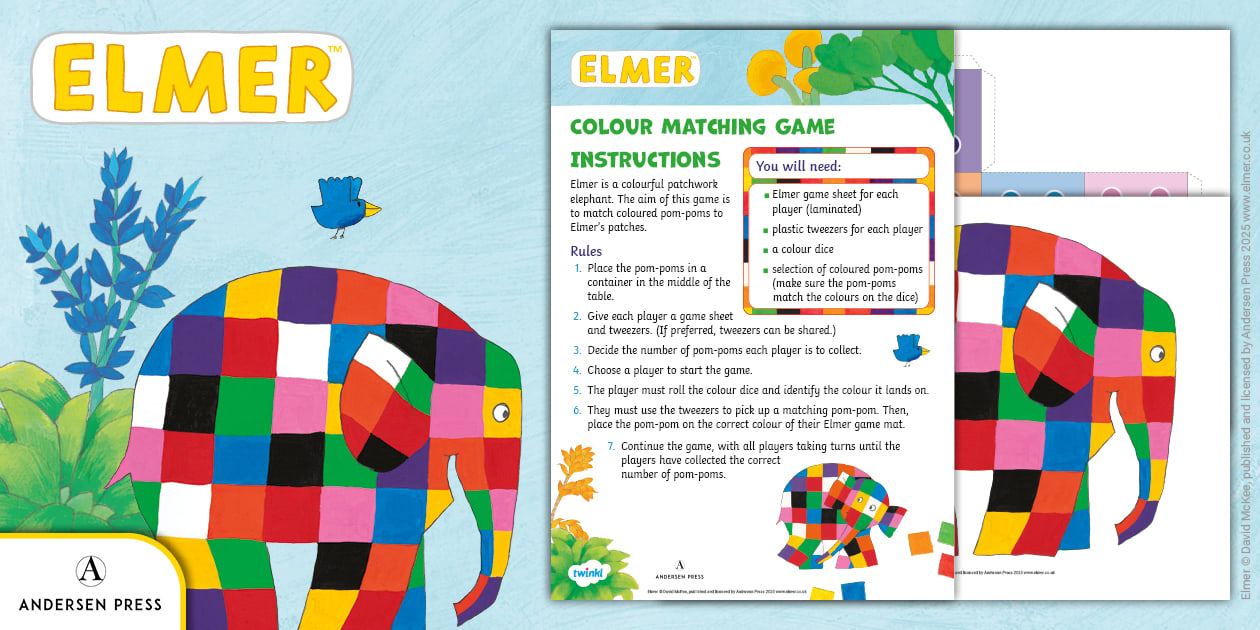 Elmer: Colour Matching Game (teacher made) - Twinkl