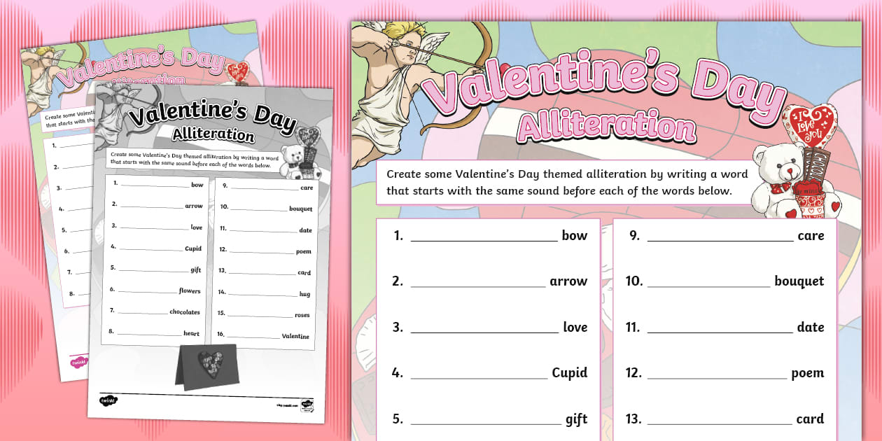 * NEW * Valentine's Day: Alliteration Worksheet - Twinkl