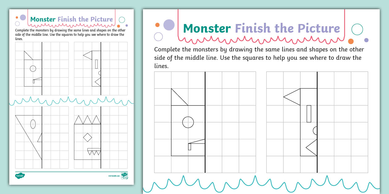 Monster Finish the Picture Worksheet - Twinkl - KS1 - Twinkl