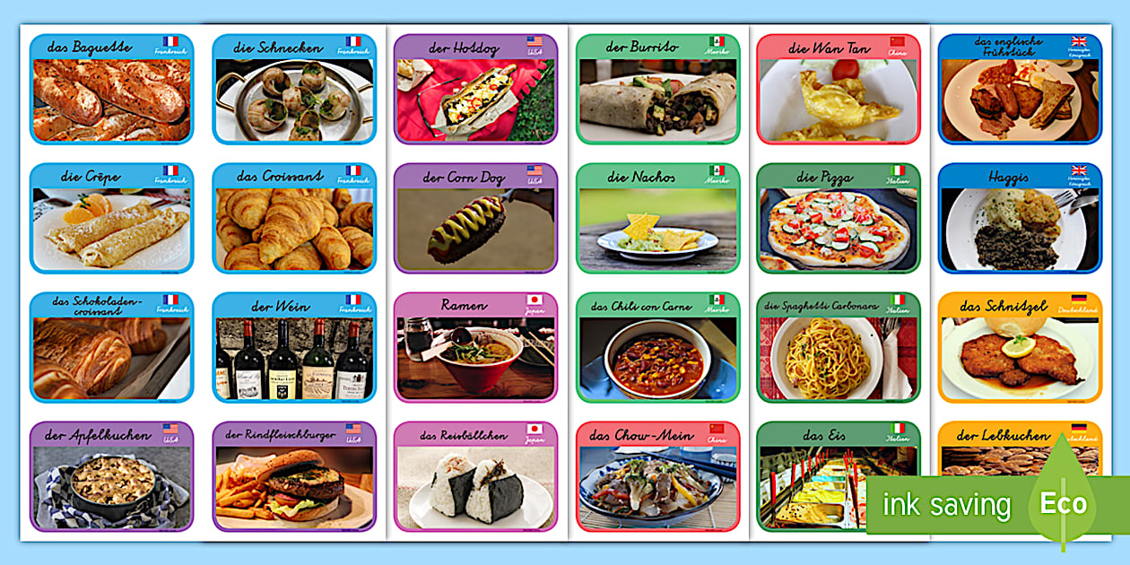 Gerichte aus aller Welt Wort- und Bildkarten-German - Twinkl