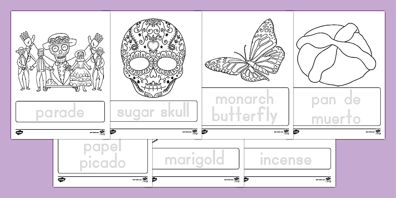 Dia de los Muertos Color and Trace Worksheet | Twinkl USA