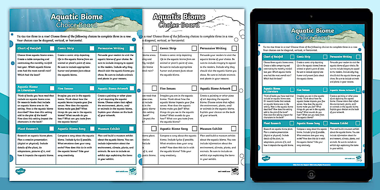 Aquatic Biome Choice Board (Teacher-Made) - Twinkl