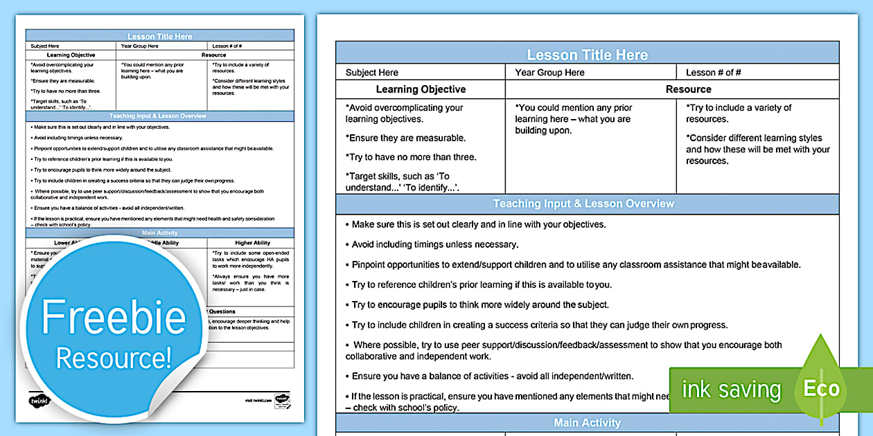 Guided Secondary Lesson Plan Template Editable Proforma