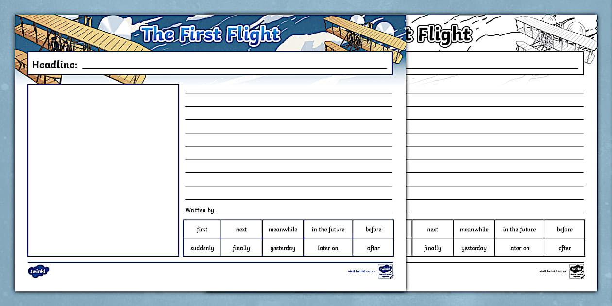 The First Flight Newspaper Writing Template - Twinkl