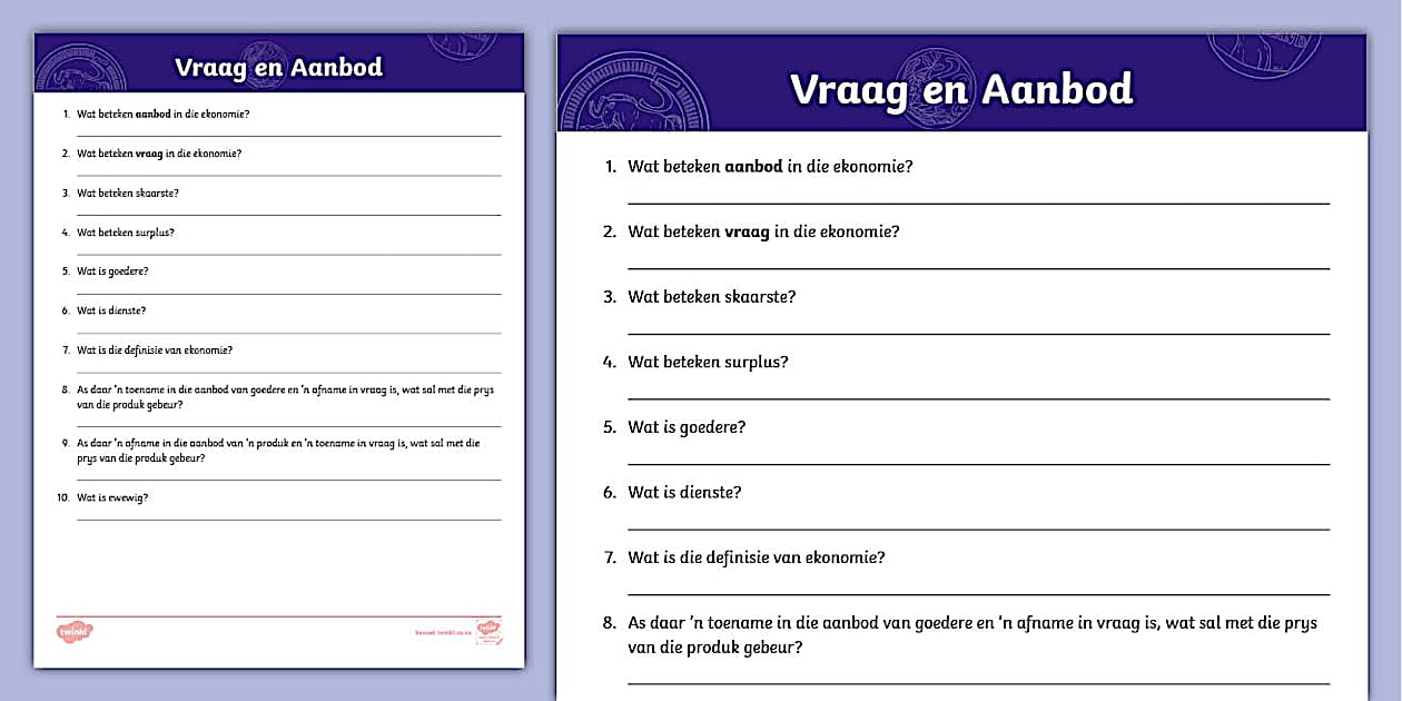 Vraag en Aanbod Vasvra (teacher made) - Twinkl