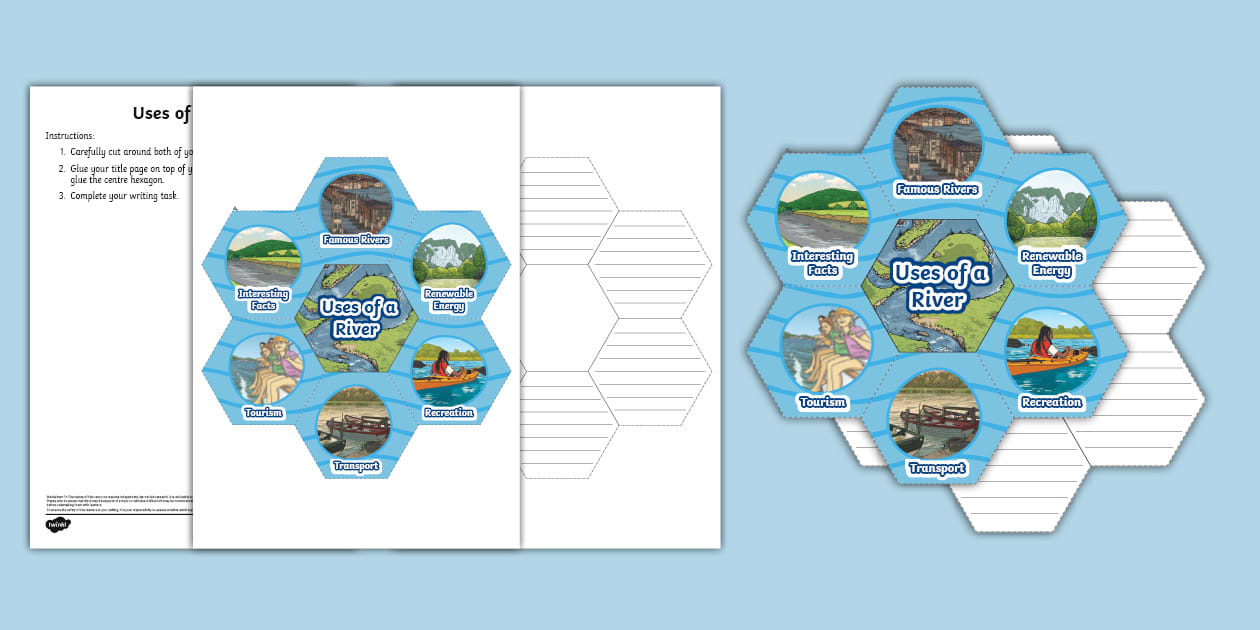 Uses of a River Hexagon Writing Template (teacher made)