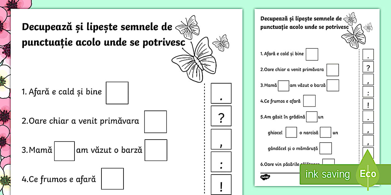 Primăvara printre semne de punctuație Decupează și lipește