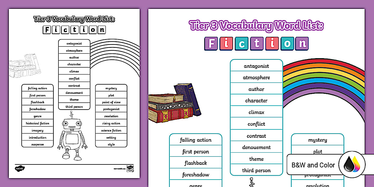 Tier 3 Vocabulary Word List: Fiction (teacher made) - Twinkl