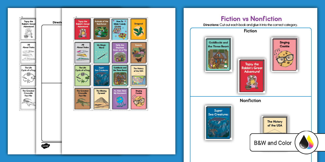 Nonfiction and Fiction Book Titles Sorting Worksheet
