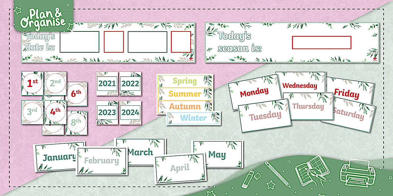 * NEW * Botanical Themed Calendar Display Pack - Twinkl