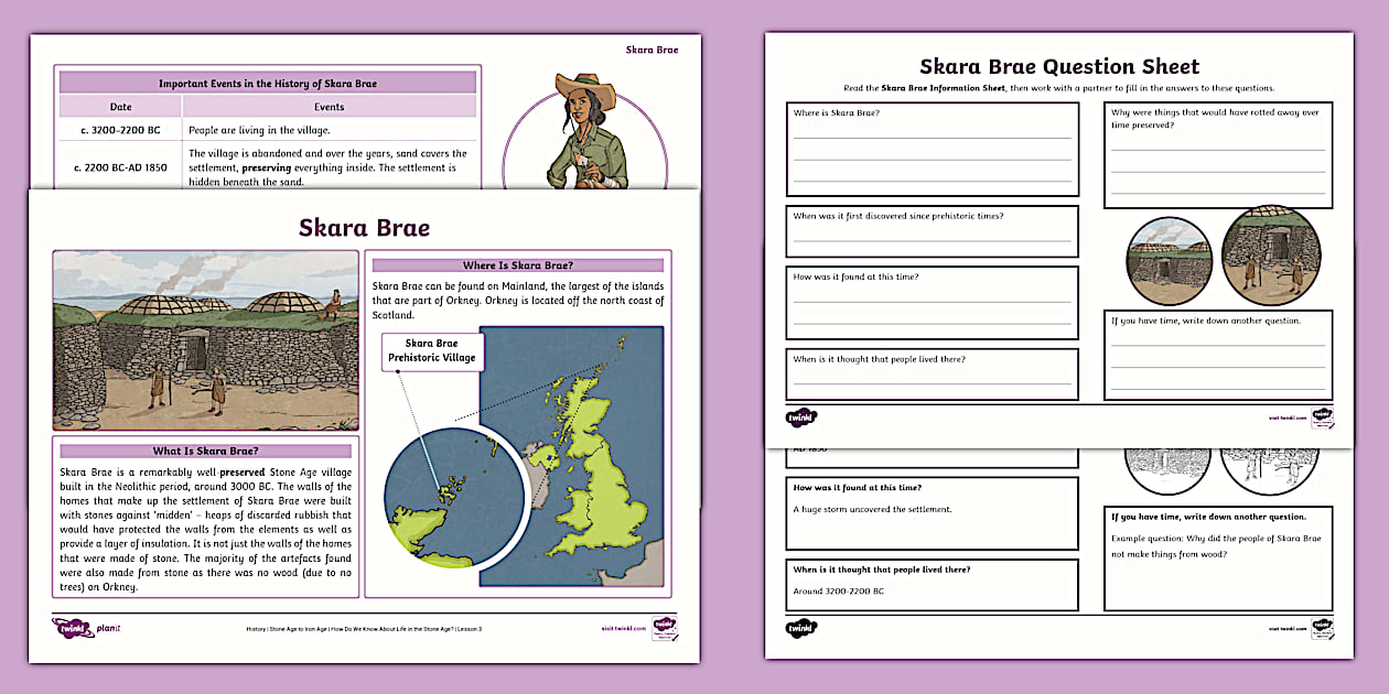 Skara Brae Information Sheet and Question Sheet - Twinkl