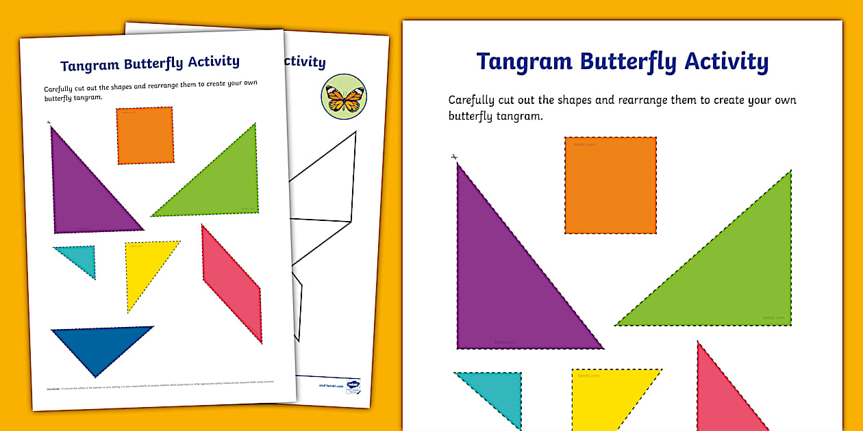 Butterfly Tangram Puzzle Activity (teacher made) - Twinkl