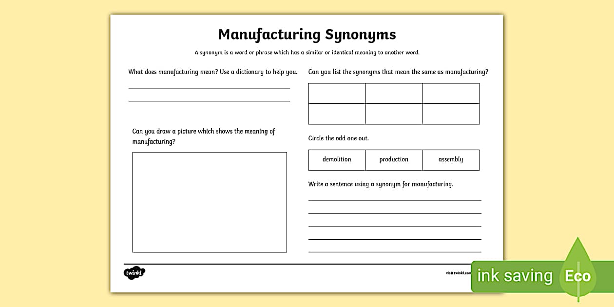 Manufacturing Synonyms Worksheet (teacher made) - Twinkl