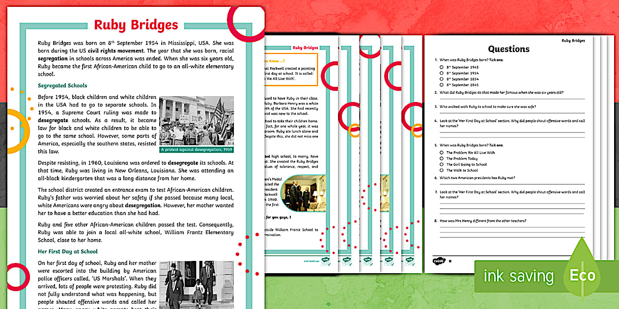 Ruby Bridges Differentiated Reading Comprehension Activity