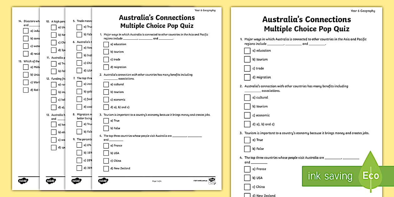 Australia's Connections Multiple Choice Pop Quiz