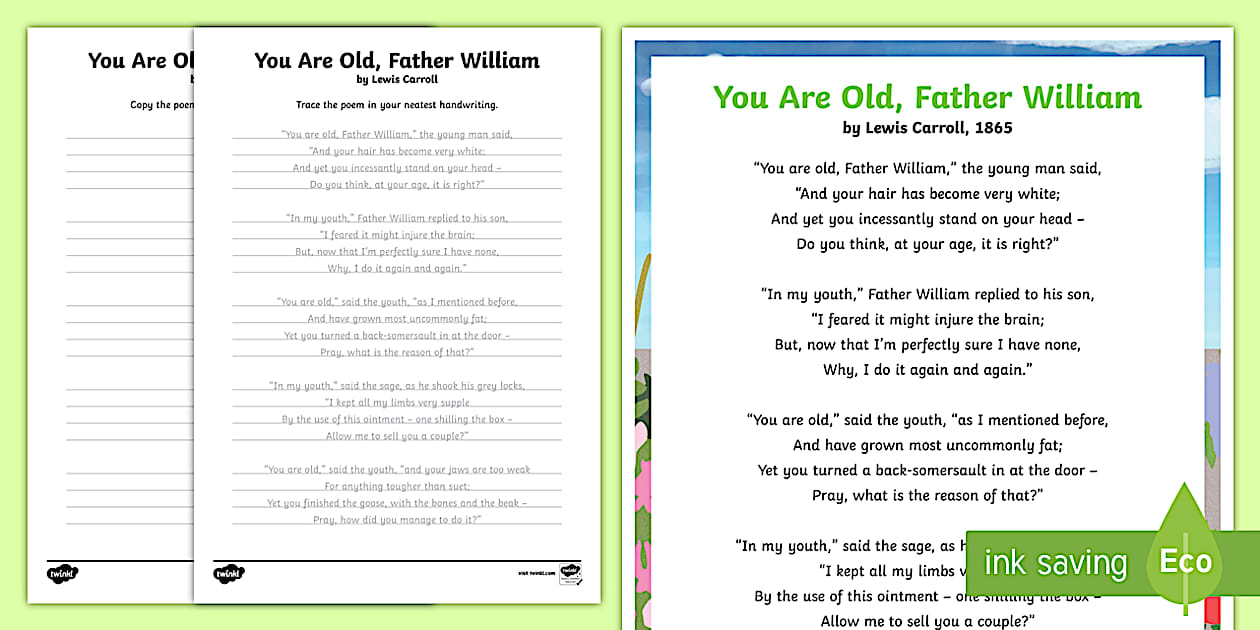 You Are Old Father William Handwriting Poem Activity Pack-Australia