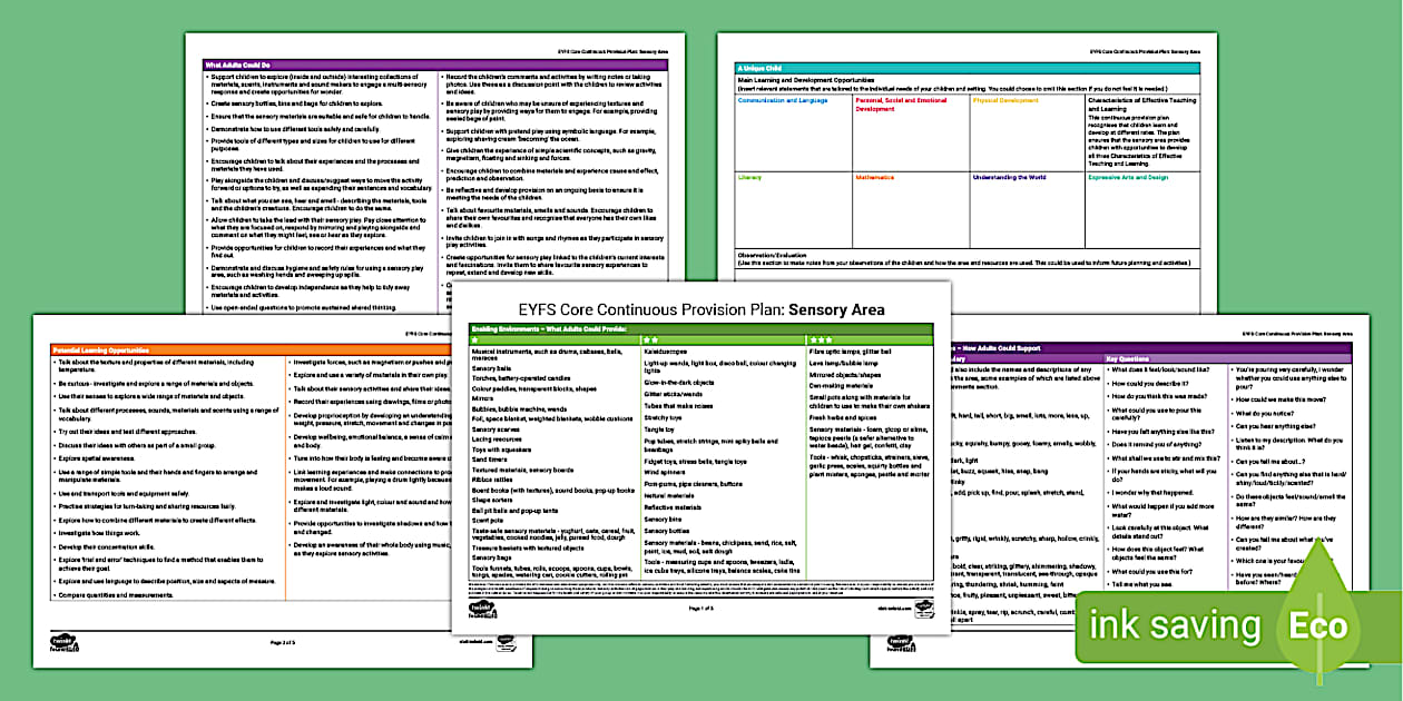 EYFS Sensory Area Core Continuous Provision Plan (Ages 3-5)