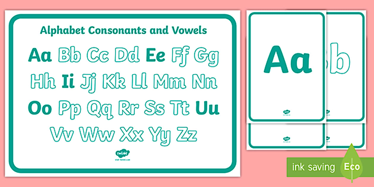 Black and White Alphabet Consonants and Vowels Display Poster