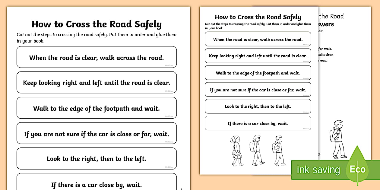 How to Cross the Road Safely Sequencing Worksheet - Twinkl