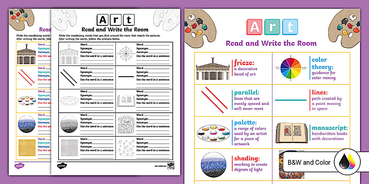 Tier 3 Vocabulary Read and Write the Room: Art - Twinkl