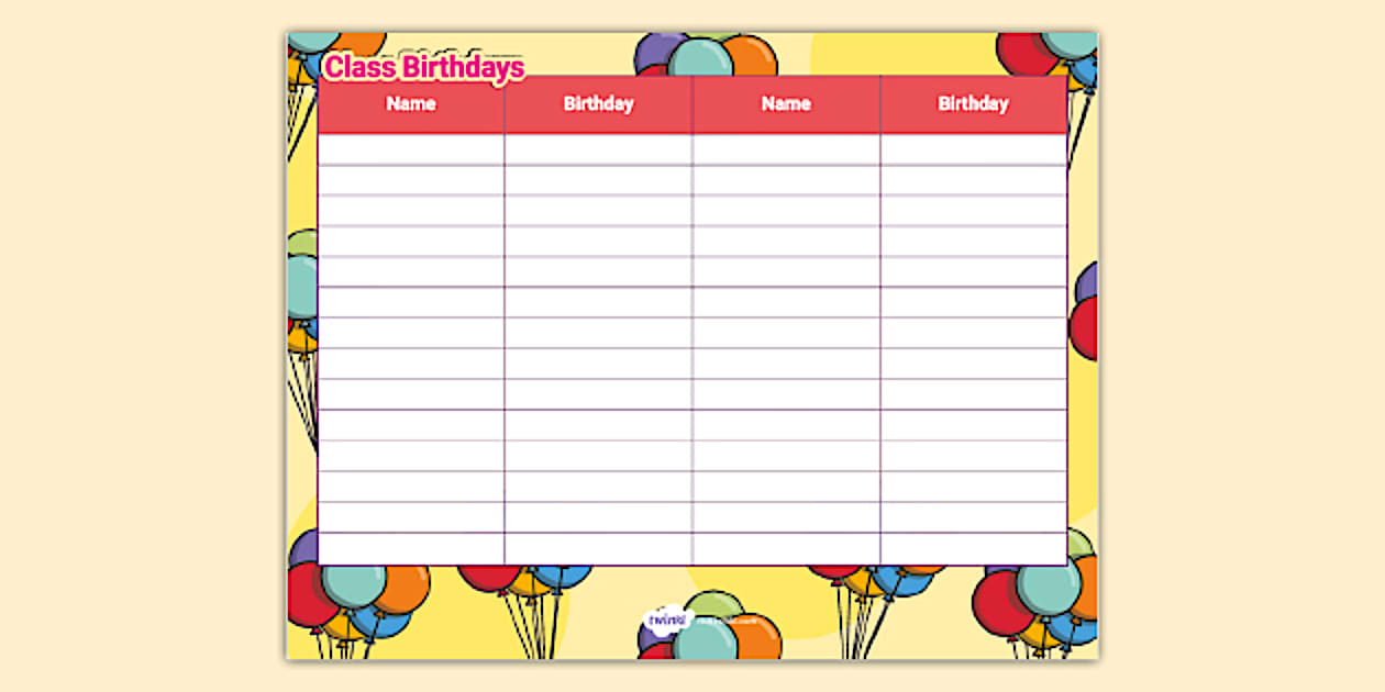 Editable Birthday List | Back to School | Twinkl USA