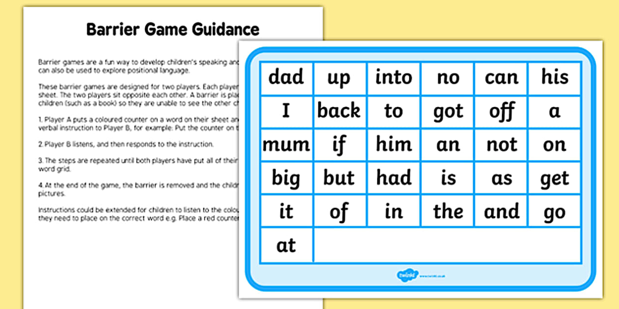 Cursive Phase 2 High Frequency Words Counters Barrier Game Worksheet