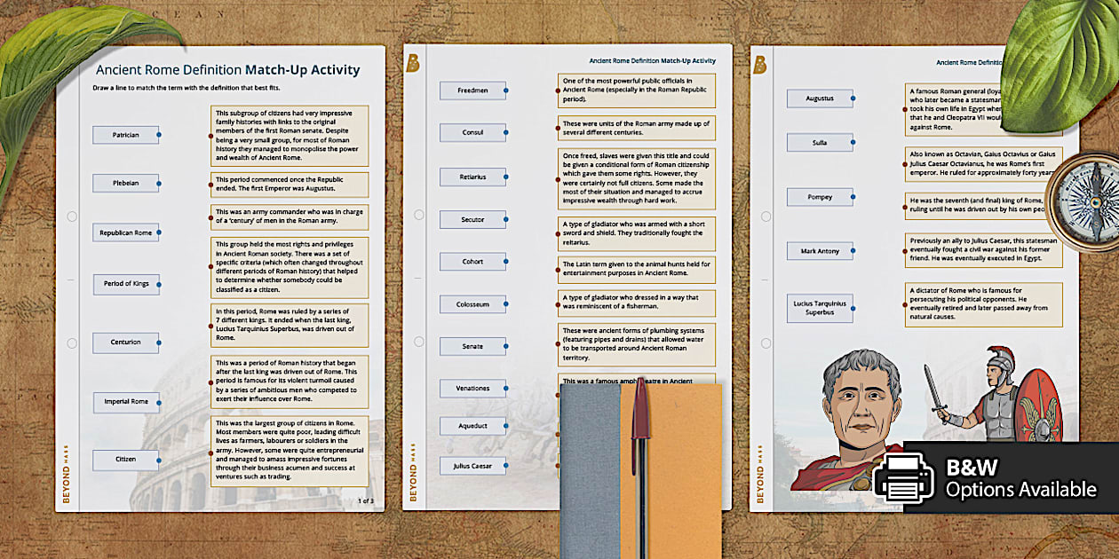 Ancient Rome Definition Match-Up Activity - Twinkl