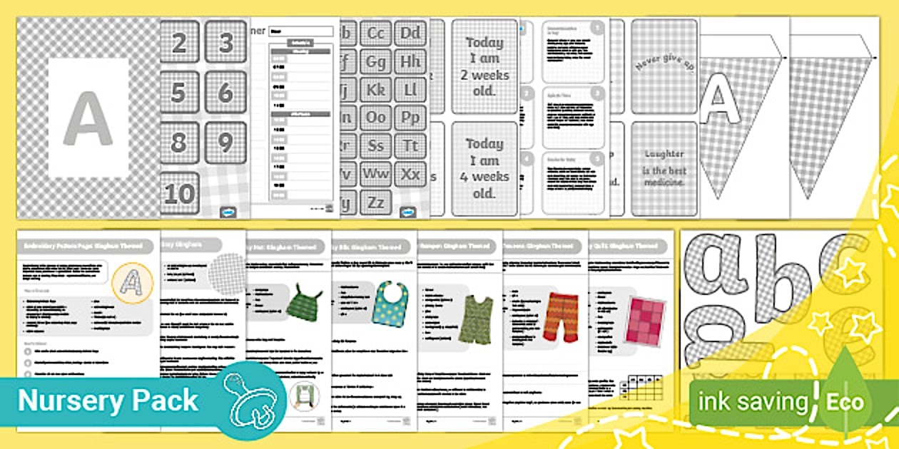 FREE! - Grey Gingham Nursery Pack (teacher made) - Twinkl