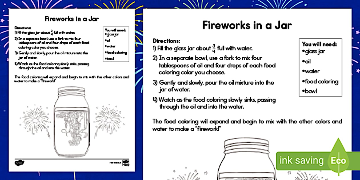 Fireworks in a Jar Science Experiment for K-2nd Grade