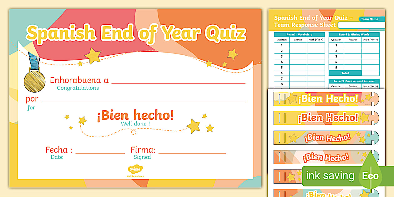 👉 Extra Spanish Worksheet with Answers - End of Year Quiz Pack